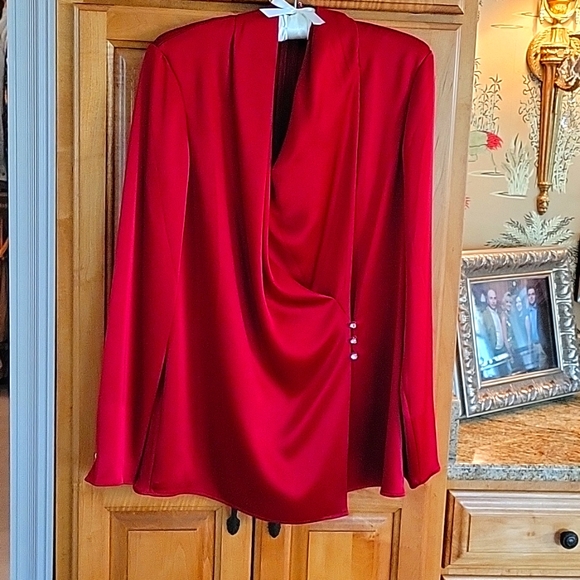 St. John | Tops | St John Red Silk Blouse With Rhinestone Buttons Small ...